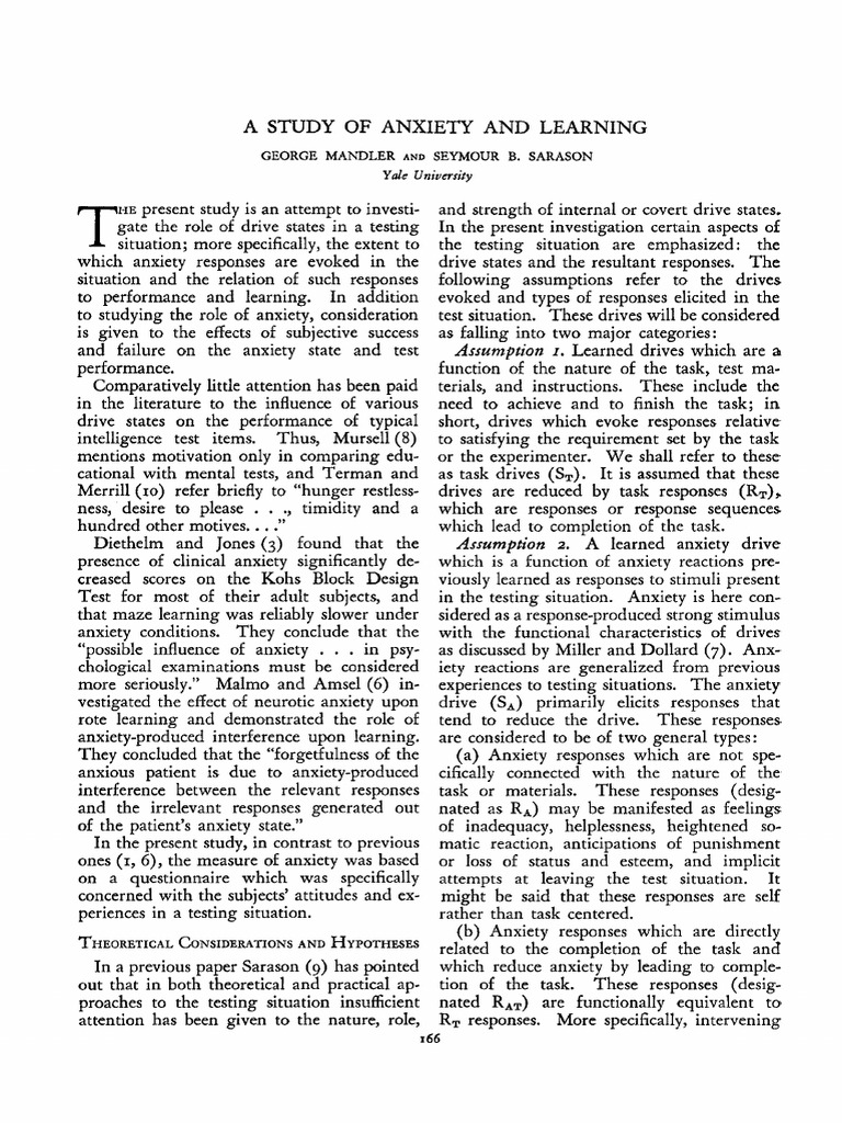 Mandler y Sarason | PDF | Anxiety | Variance