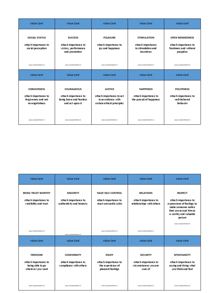 Value and Talent Cards | PDF