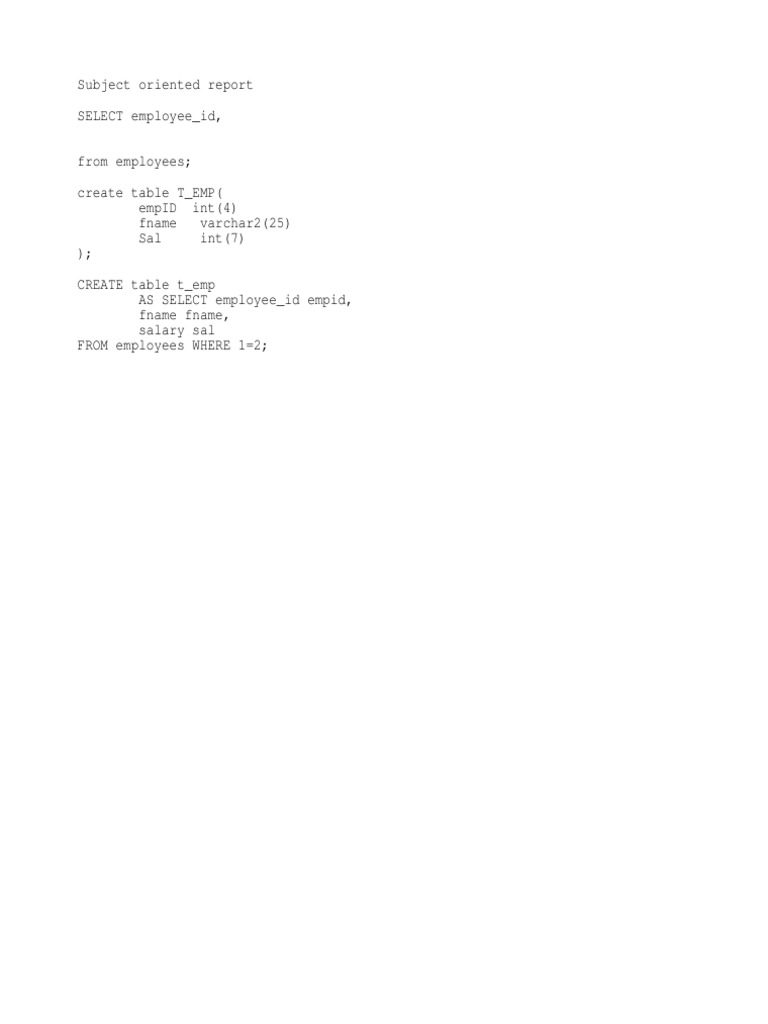 SQL Employee Table Creation Guide | PDF | Computers