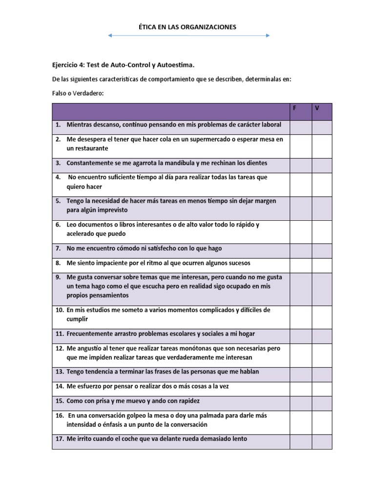 Test de Personalidad Tipo A y B | PDF | Autoestima | Ciencia cognitiva
