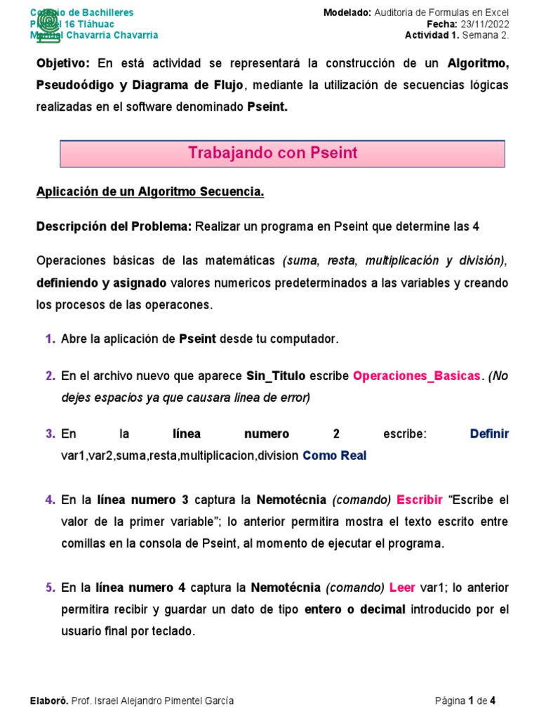 Desarrollo de un algoritmo para realizar las cuatro operaciones básicas en Pseint y generar su ...
