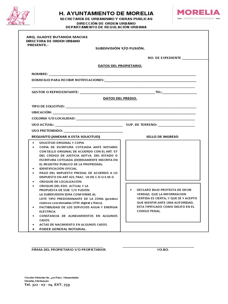 Solicitud de Subdivision y Fusion PDF | PDF