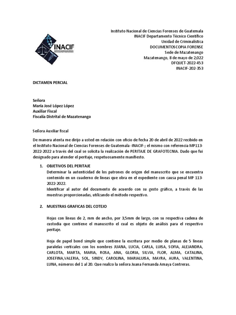 Dictamen de Documentoscopia Forense | PDF | Ciencia forense