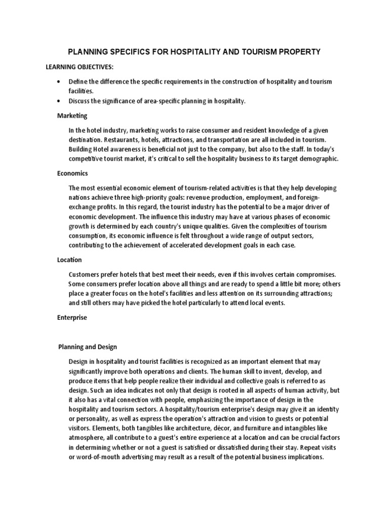 Planning Specifics For Hospitality and Tourism Property | PDF | Tourism ...