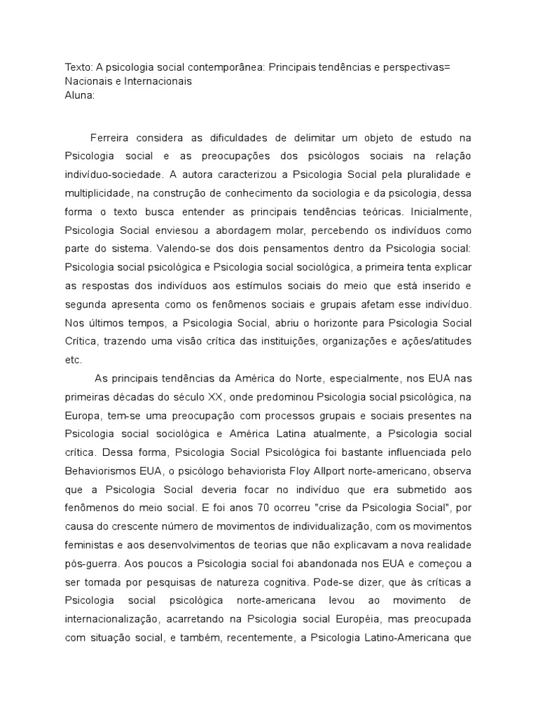 Texto - A Psicologia Social Contemporânea - Principais Tendências e ...