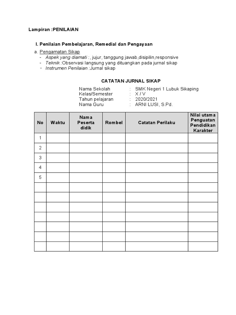 Lampiran Penilaian RPP PPKN KLS X Semester Ganjil | PDF