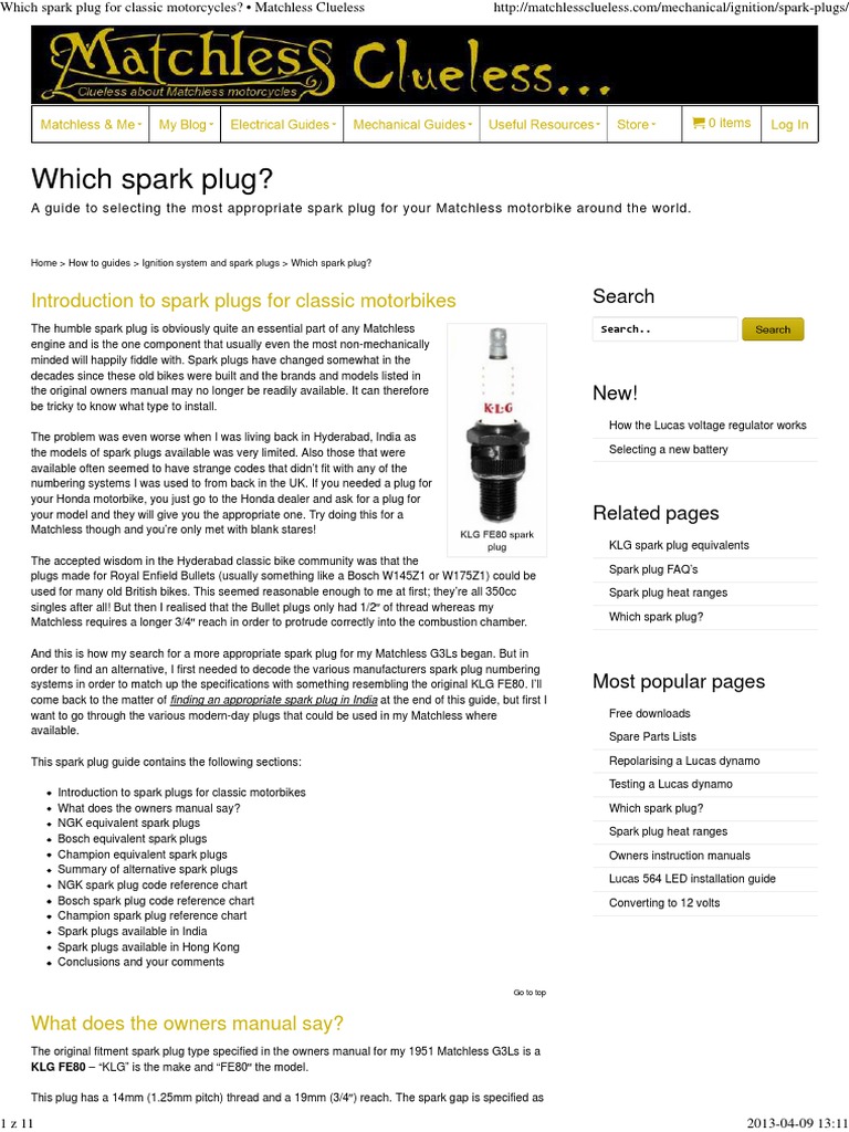 Which Spark Plug For Classic Motorcycles - Matchless Clueless | PDF