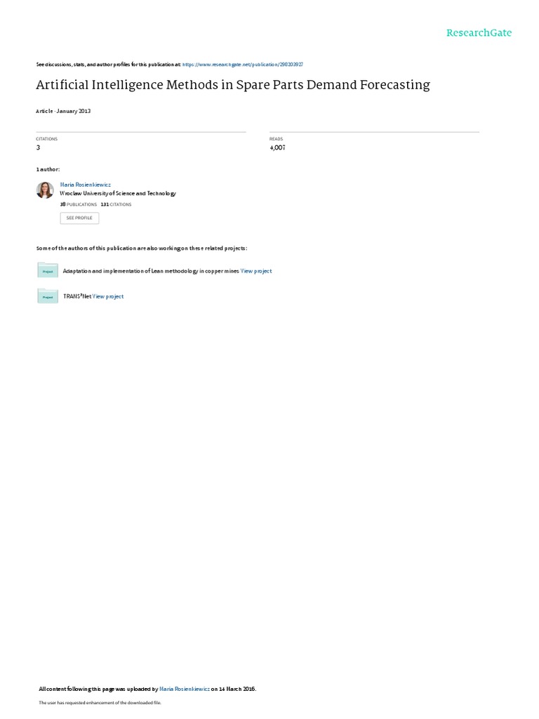 Artificial Intelligence Methods in Spare Parts Demand Forecasting | PDF | Forecasting | Time Series