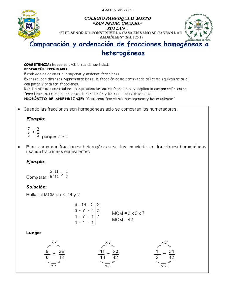 Comparación de Fracciones Homogéneas y Heterogéneas | PDF | Matemáticas