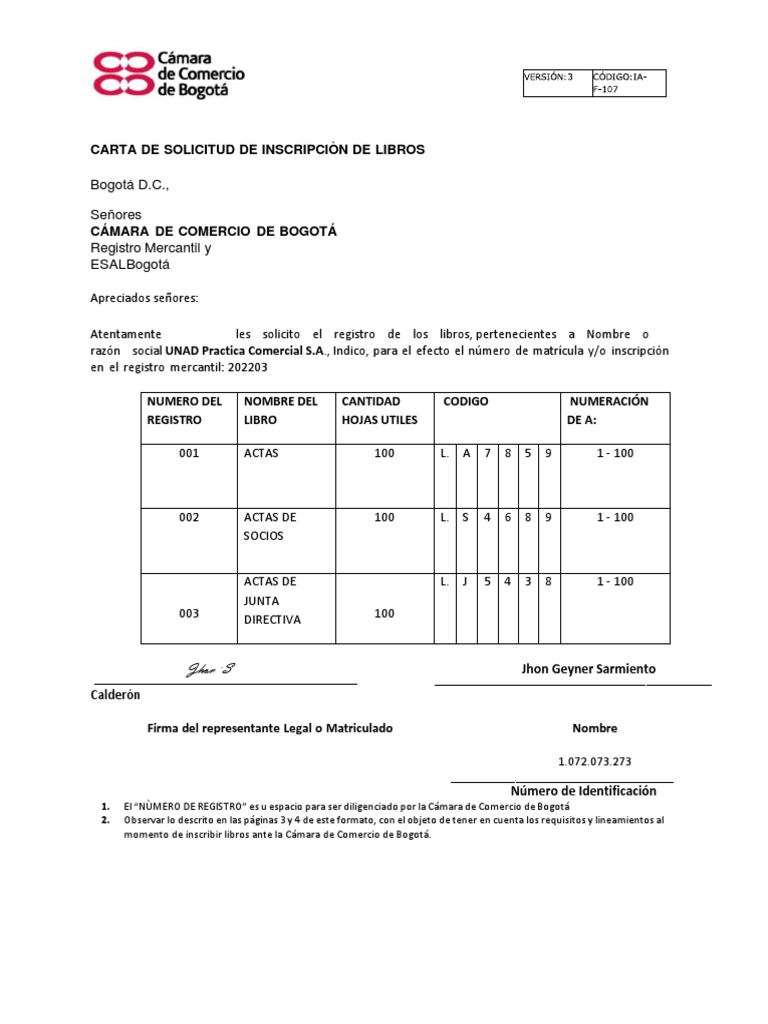 Carta de Solicitud de Inscripciòn de Libros | PDF