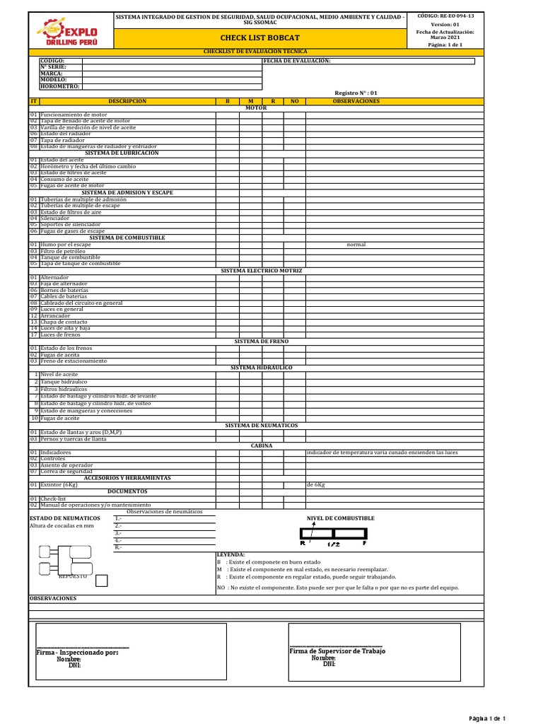 RE-EO 094-13 Checklist-Bobcat | PDF