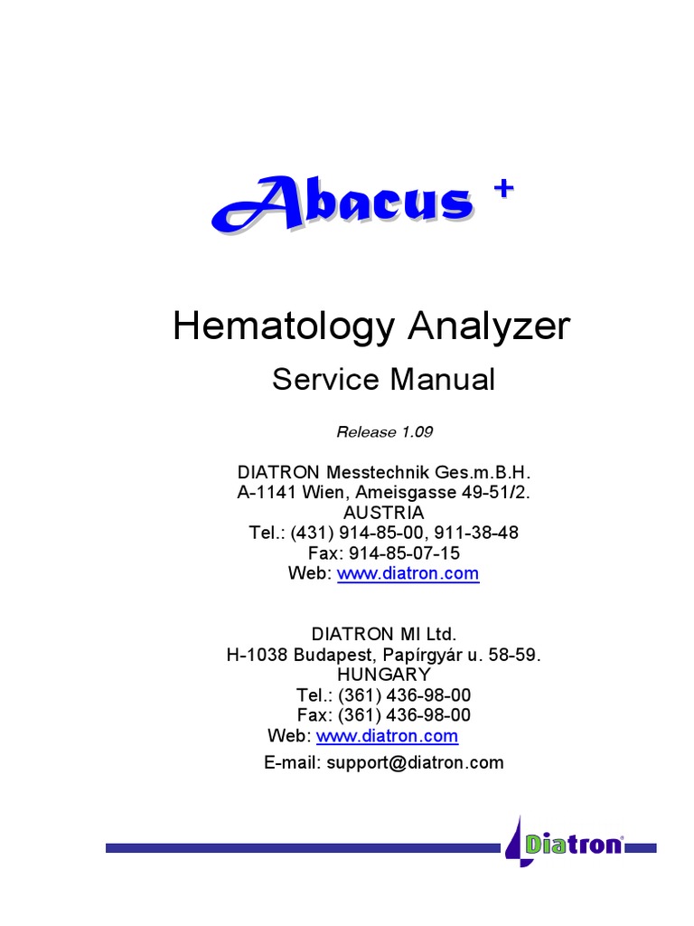 Abacus Plus Hematology Analyzer - Service Manual | PDF | Amplifier ...