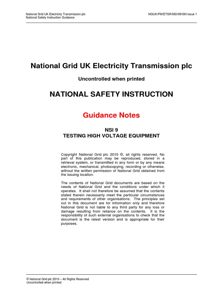National Grid NSI 9 Testing High Voltage Equipment | PDF | Electric ...