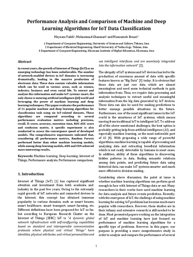 Performance Analysis and Comparison of Machine and Deep Learning Algorithms For Iot Data ...