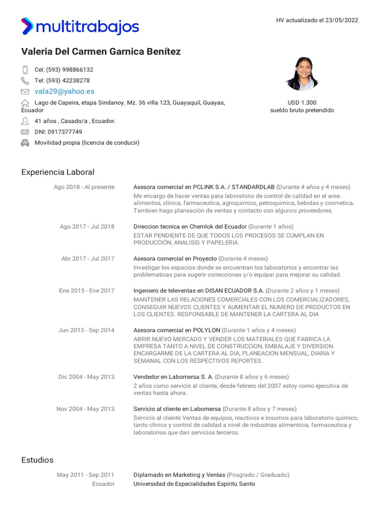 CV Valeria Del Carmen Garnica Benítez | PDF | Marketing | Ecuador
