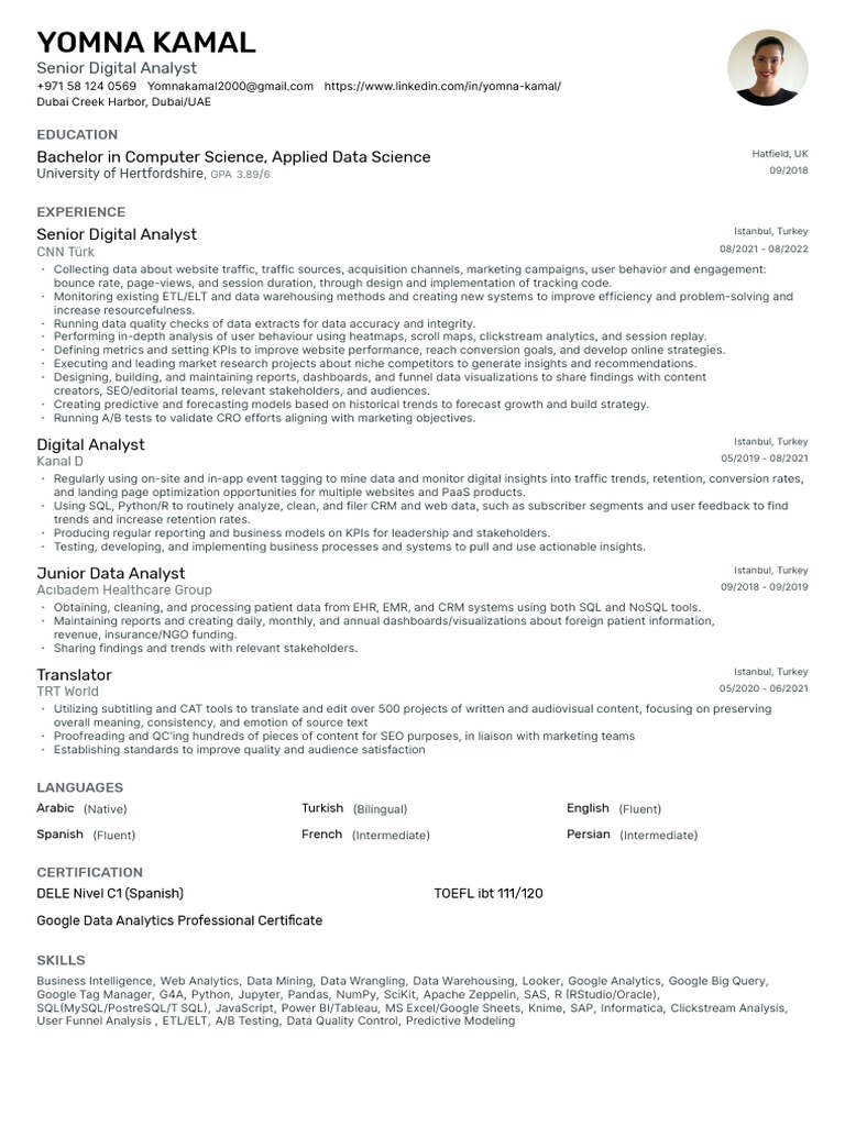 Yomna Kamal Data Analyst Resume | PDF