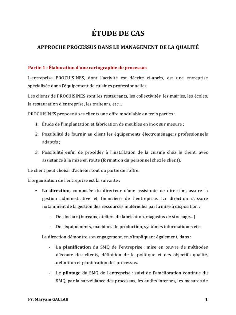 Etude de Cas Approche Processus | PDF | Système de management de la ...
