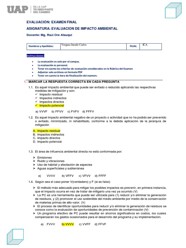 Examen Final Evaluacion de Impacto Ambiental | PDF | Residuos | Contaminación