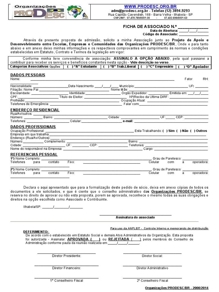 Ficha Socio e Termo de Contrato - Base Modelo Formulario | PDF | Internet | E-commerce