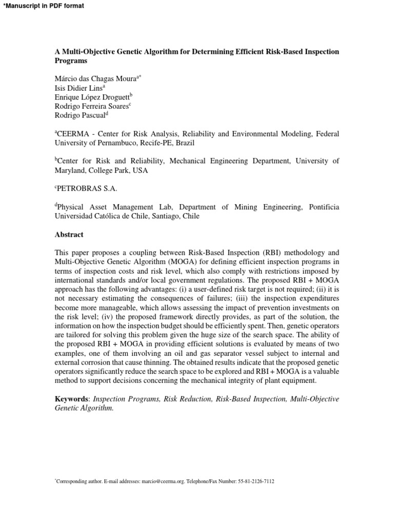 A Multi Objective Genetic Algorithm For Download Free Pdf Mathematical Optimization Risk