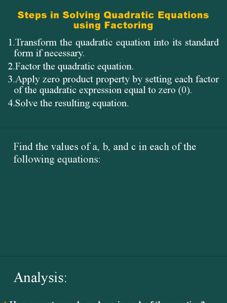 Factoring Quadratic Equation | PDF
