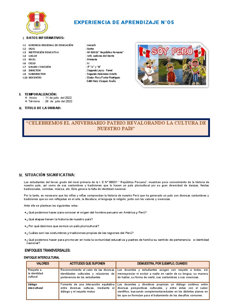 Experiencia de Aprendizaje #05 - Tercer Grado | PDF