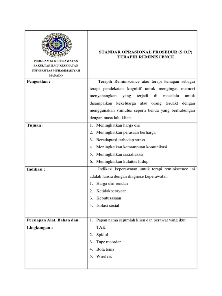 Sop Terapi Reminiscence | PDF