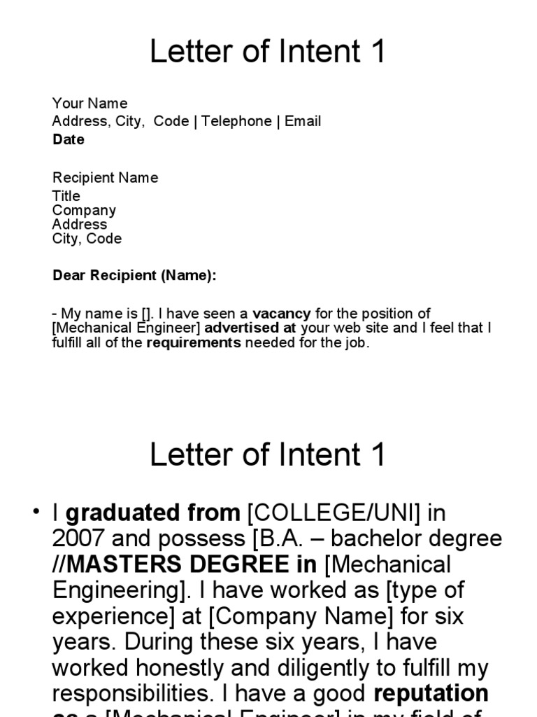 Letter of Intent | PDF | Engineer | Internship