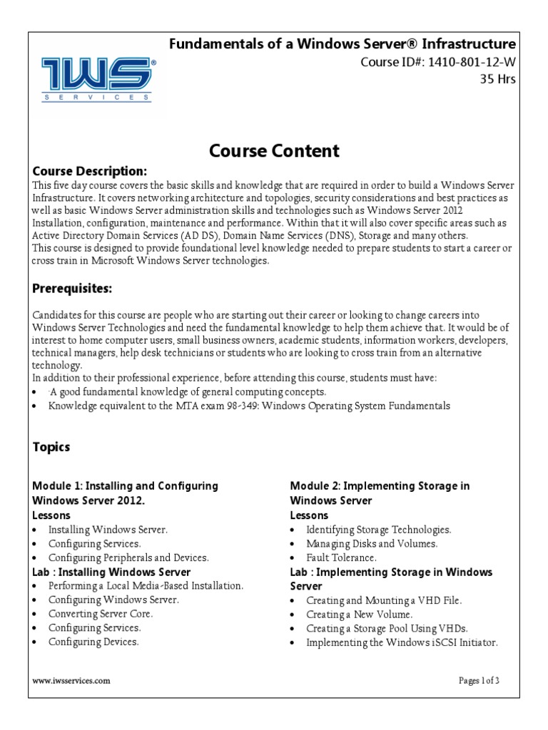 Fundamentals of A Windows Server Infrastructure | PDF | Computer ...