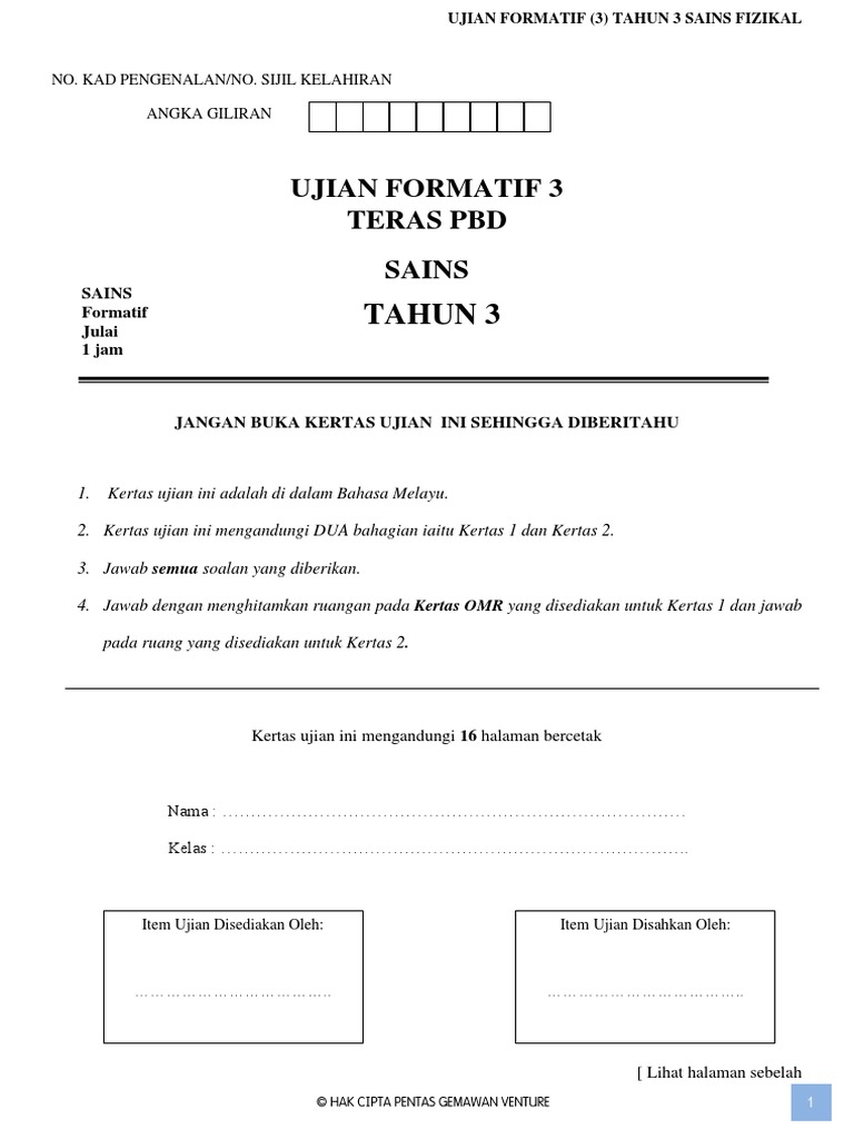 Formatif Tahun 3 (Sains Fizikal) | PDF