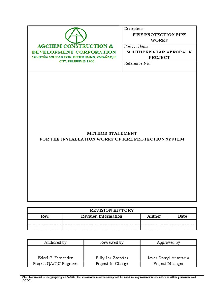 Method Statement (Fire Protection Work) | PDF