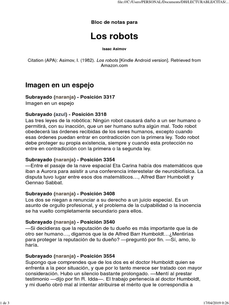Isaac Asimov 1976 Imagen en Un Espejo - Los Robots - Bloc de Notas ...