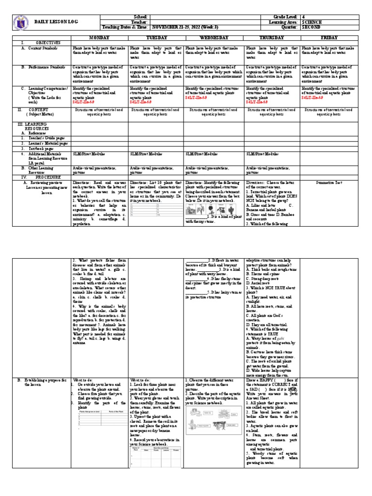 DLL Scie G4 Q2 W3 | PDF | Leaf | Plants