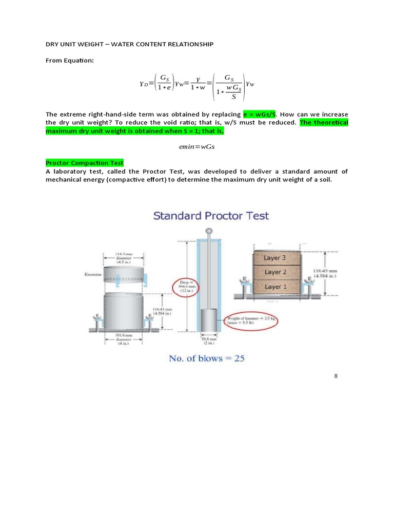 Lesson 7 DRY UNIT WEIGHT - WATER CONTENT RELATIONSHIP | PDF | Soil ...