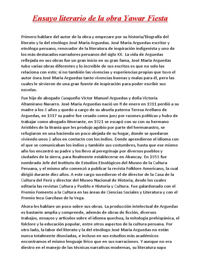 Ensayo Literario, Yawar Fiesta | PDF