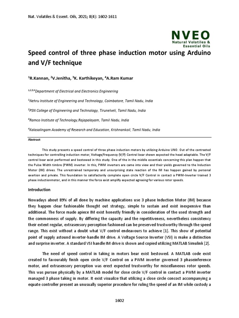 Speed Control of Three Phase Induction Motor Using Arduino and V/F ...