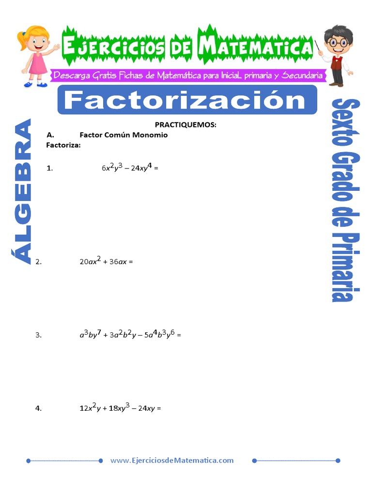 Ejercicios de Factorizacion para Sexto de Primaria | Descargar gratis PDF | Factorización ...
