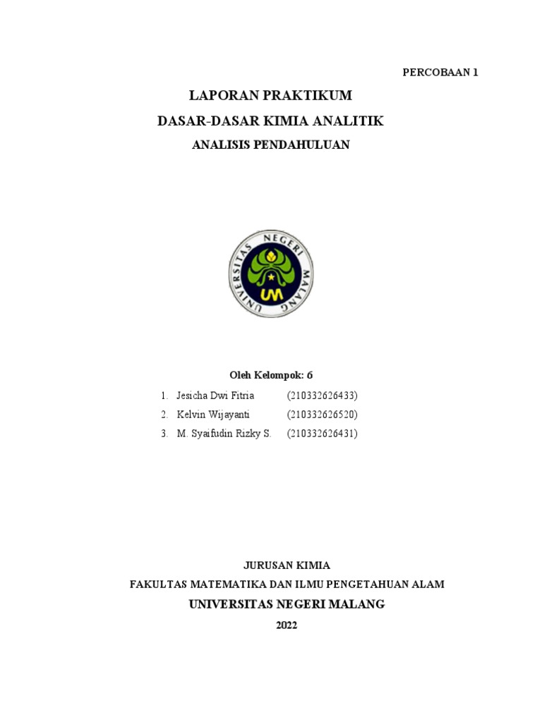 Laporan Praktikum Dasar-Dasar Kimia Analitik Analisis Pendahuluan | PDF