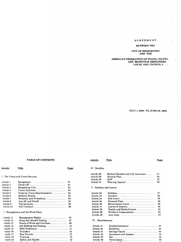 Afscme Agreement Local 1522, Council 4, Bridgeport CT | PDF | Overtime ...