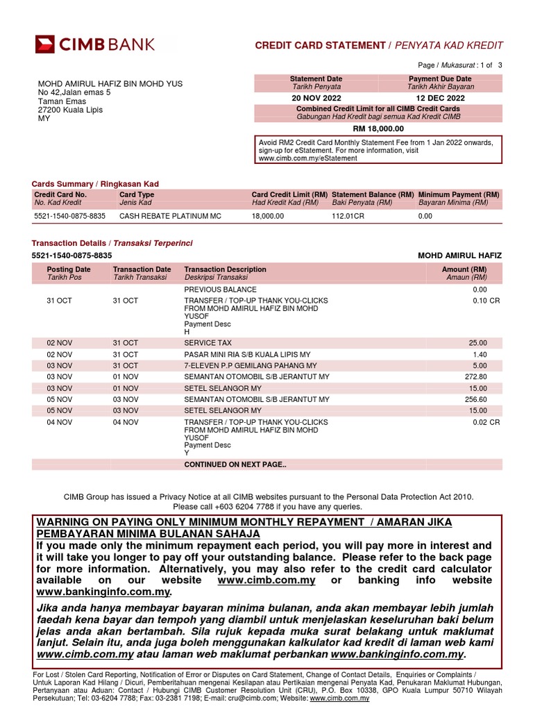 E Statement 20221120 | PDF | Credit Card | Visa Inc.