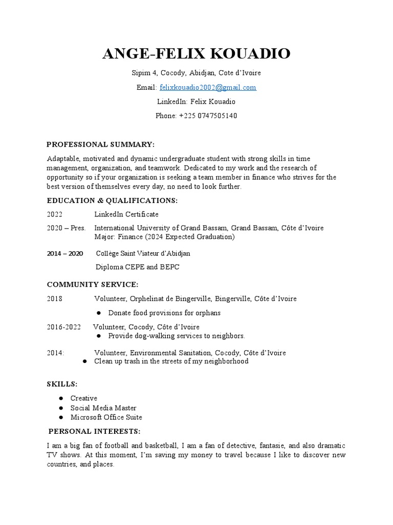 ANGE-FELIX KOUADIO Resume Draft 3 | PDF