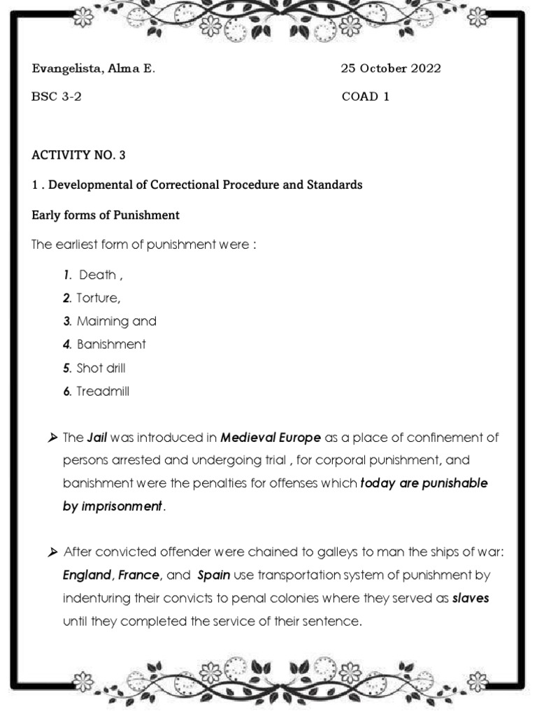 Evangelista - bsc3-2 - Activity 3 (Coad 1) | PDF | Prison | Prisoner