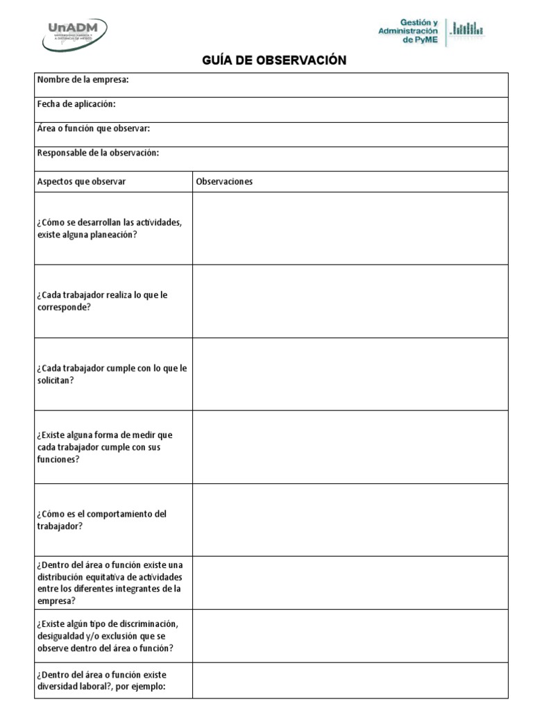 Ejemplo Guía de Observación | PDF