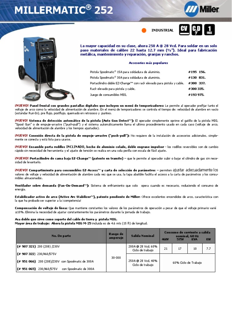Millermatic 252 | PDF | Soldadura | Construcción
