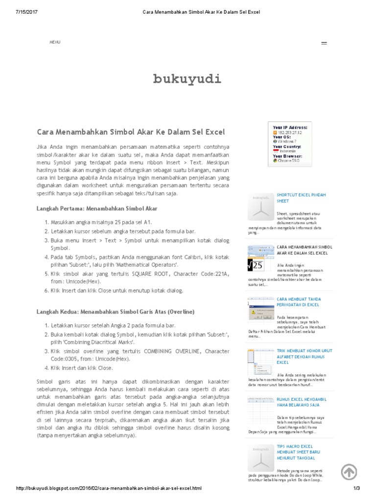 Cara Menambahkan Simbol Akar Ke Dalam Sel Excel | PDF