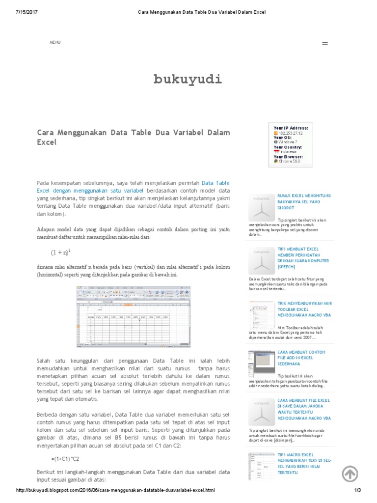 Cara Menggunakan Data Table Dua Variabel Dalam Excel | PDF