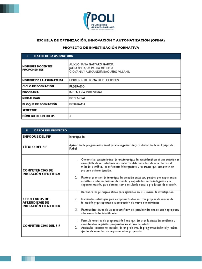 PROPUESTA PIF - Modelo Toma de Decisiones - VF | PDF