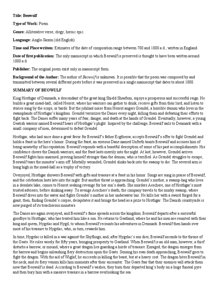 Audience Copy-BEOWULF | PDF | Beowulf | Narration