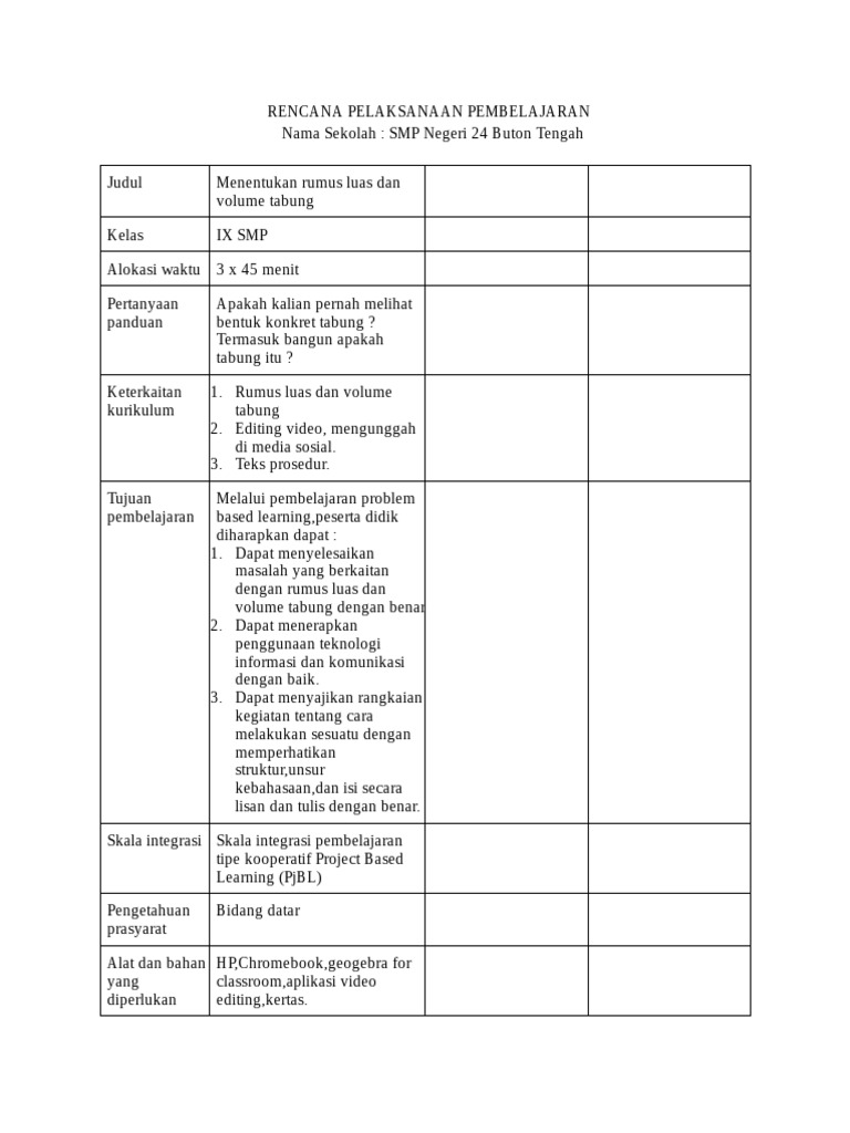 RPP Bangun Ruang Sisi Lengkung | PDF
