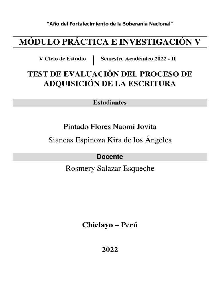 Informe Del Test de Escritura-Practica e Investigación | PDF ...